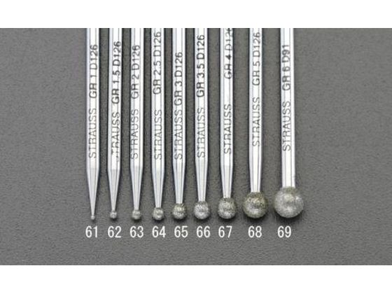 【仕様】●軸径：3mm●全長：45mm●刃形状：ボール●砥粒：ダイヤモンド●粒度：＃140●刃径：2．5mm●電着タイプ【備考】※メーカーの都合により、パッケージ・仕様等は予告なく変更になる場合がございます。【検索用キーワード】エスコ　ES...