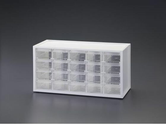 【仕様】●サイズ（W×D×H）mm：374×152×187●引出し：4段×5列（引出し数：20個）●引出しサイズ（W×D×H）：62×133×37mm●材質：ポリスチレン●重量：1．5kg●引出しが透明の為、一目で内容物を確認できます●引出...