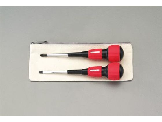 【仕様】●2本組●（＋）ドライバー：先端×軸径：＃2×6．3mm、軸長：100mm●（−）ドライバー：刃幅×刃厚：6．0×0．9mm、軸長：100mm●キャンバス工具袋付：EA925MC−11A（250×100mm）●マグネット付き●ハンド...