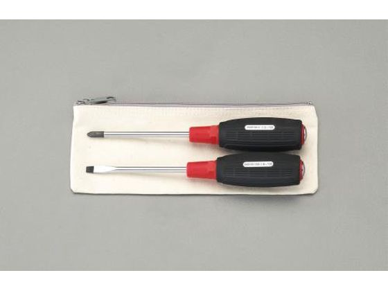 【仕様】●2本組●（＋）ドライバー：先端×軸径：＃2×6．0mm、軸長：100mm●（−）ドライバー：刃幅×刃厚：6．0×0．9mm、軸長：100mm●ハンドルは滑りにくく、力の入るスリット形状●打撃できる貫通柄タイプ●マグネット付き●グリ...