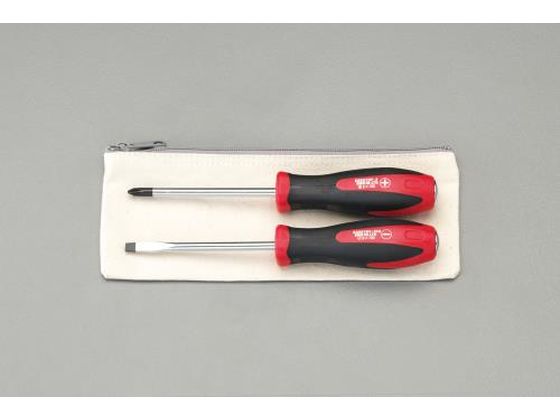 【仕様】●2本組●（＋）ドライバー：先端×軸径：＃2×6．3mm、軸長：100mm●（−）ドライバー：刃幅×刃厚：6．0×1．0mm、軸長：100mm●キャンバス工具袋付：EA925MC−11A（250×100mm）●打撃できる貫通柄タイプ...