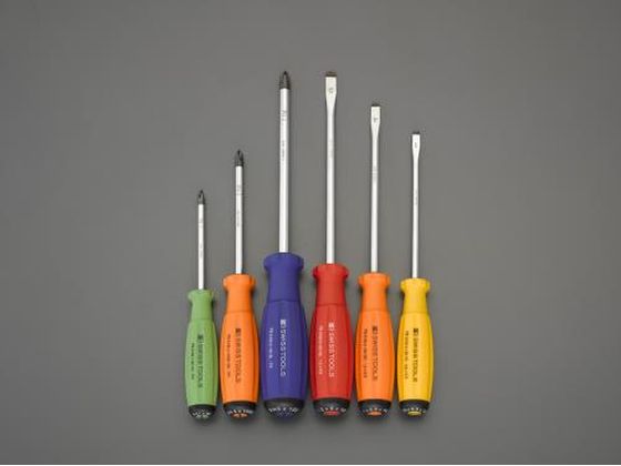 【仕様】●メーカー：PBSWISSTOOLS●型番：※ESCOオリジナルセット品●【セット内容】：6本組●プラスドライバー：先端×軸径×軸長：＃1×5×80mm＃2×6×100mm＃3×8×150mm●マイナスドライバー：刃幅×刃厚×軸長：...