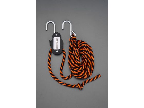 【仕様】●ロープサイズ：φ9．5mm×4．8m●使用荷重：22kg●フック材質：スチール●フック線径：7．5mm●フック内径：約30mm●引っ張るだけでしっかり固定します。●緩める時はレバーを押すだけ。【備考】※メーカーの都合により、パッケ...