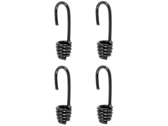 【仕様】●適応コードサイズ：6．4〜7．9mm●材質：スチール●入数：4個●ビニールコーティングで保護されています。●摩耗や破損したバンジーコードフックの交換に。●オリジナルのフック付バンジーコードを作成できます。●耐候性・耐紫外線に優れて...