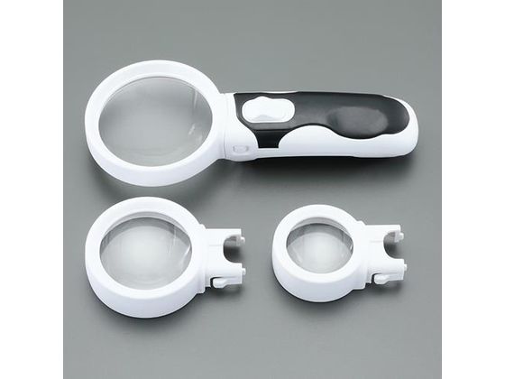 【仕様】●倍率：2．5倍・5倍・8倍●レンズ径：φ65・50・37mm●全長：150〜180mm●光源：LED球●電源：単4電池×3本（付属）●重量：約70g（電池含まず）●材質：アクリルレンズ●LEDライト付●交換レンズ付【備考】※メーカ...