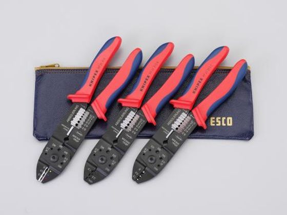 【仕様】●メーカー：KNIPEX（クニペックス）●型番：※ESCOオリジナルセット品●【セット内容】：3本セット（工具袋付）●絶縁端子用：対応端子：絶縁端子圧着範囲：0．75〜1．5、1．5〜2．5、2．5〜6．0mm2●差込端子用：対応端...
