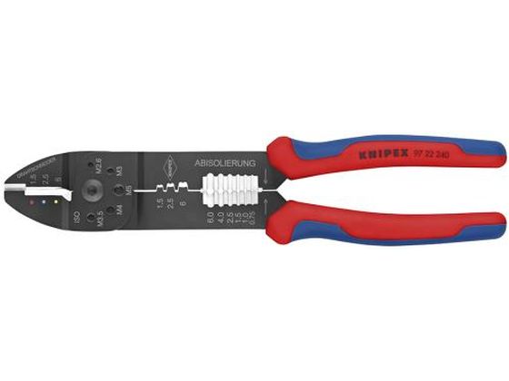 【仕様】●メーカー：KNIPEX（クニペックス）●型番：9722240●圧着範囲（絶縁端子・絶縁コネクター）：0．75〜1．5、1．5〜2．5、2．5〜6．0mm2●圧着範囲（幅6．3mm差込端子）：0．5〜1．5、1．5〜2．5mm2IS...