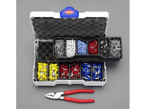 【仕様】●メーカー：KNIPEX（クニペックス）●型番：979006●ケースサイズ：265×170×70（H）mm●220mm　圧着ペンチ（EA538KD）付●ケースは積重ねが可能です。●【セット内容】：ホワイト：抱合範囲：0．5mm2　入...