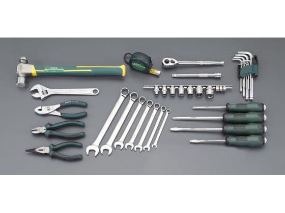【仕様】●差込角：3／8”●ソケット（6角）：8・10・12・13・14・17・19mm●ラチェットハンドル：200mm●首振型エクステンションバー：150mm●片目片口スパナ：8・10・12・13・14・17・19mm●貫通柄ドライバー（...