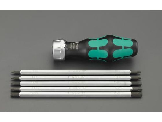 【仕様】●【セット内容】：6点セット●ビットサイズ：T6×T8・T7×T9・T10×T15・T20×T25・T30×T40●ラチェット式ドライバーハンドル：115mm●差込六角対辺：6mm●送り角：8°●セット時全長：215mm●左右切替式...