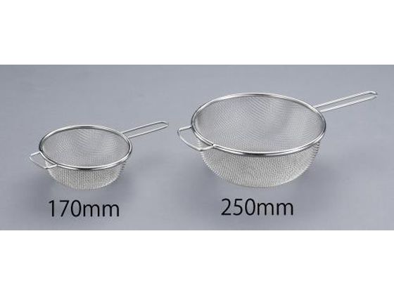 【仕様】●サイズ：φ250×105（H）mm●ハンドル長：135mm●フロントサイズ：30×90mm●目開：1．7mm●メッシュ：12●線径：0．42mm●材質：ステンレス（SUS304）●フロント受け付き【備考】※メーカーの都合により、パ...