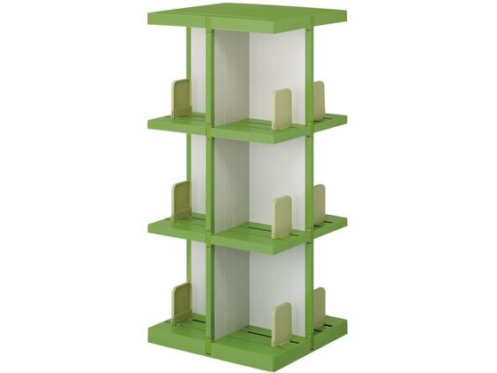 【商品説明】シックで落ち着いたカラーがディスプレイ棚に最適。また、狭いスペースに便利な回転式です。大容量で効率的な360°回転タイプ。壁面に据え置く通常の棚に比べ、設置面積が少なく、しかも大容量です。スライド式ストッパーは自由に移動でき、本...