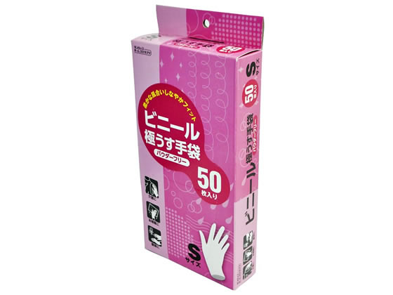 【商品説明】しなやかフィットの極うす手袋です。粉なし加工で着脱も容易です。便利な左右両用タイプです。油に比較的強い塩化ビニール製です。【仕様】●サイズ：Sサイズ●全長：23cm●手のひらまわり：17．0cm●中指の長さ：7．2cm●色：クリ...