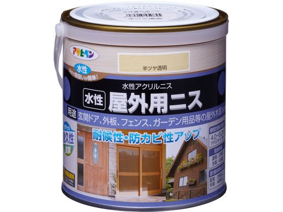【商品説明】●水性木部塗料が塗装された木材に上塗りすることで、ツヤありに仕上がる屋外用ニスです。●木材に塗装することで、木材の変色を防いだり、木材の耐久性が向上します。●水性なのでニオイが少なく、取扱いが簡単です。●玄関ドア、外板、フェンス...