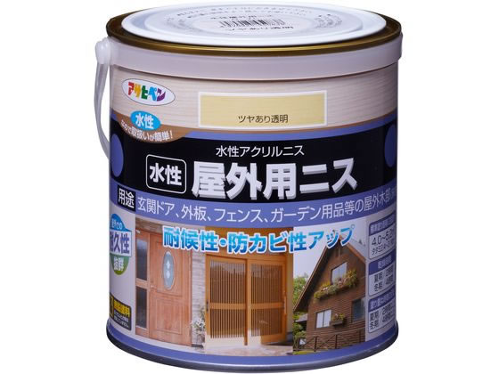 【商品説明】●水性木部塗料が塗装された木材に上塗りすることで、ツヤありに仕上がる屋外用ニスです。●木材に塗装することで、木材の変色を防いだり、木材の耐久性が向上します。●水性なのでニオイが少なく、取扱いが簡単です。●玄関ドア、外板、フェンス...