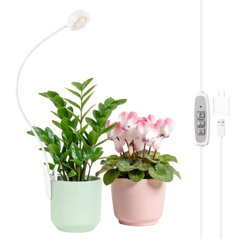 屋内植物用グローライト，ポットクリップ LED 植物ランプ，4000K フルスペクトラム，4 段階調光，6/12/16 時間自動タイマー，360° 可動グースネック，白色 多肉・小型屋内植物用【4000K フルスペクトラム 全成長段階対応】...