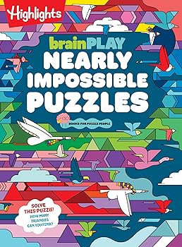 【中古】brainPLAY Nearly Impossible Puzzles: Highlights Puzzle Book for Kids with Super Hard Brain Teasers, Logic Games, Hid...