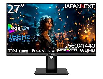 【中古】(非常に良い)JAPANNEXT 27インチ モニター WQHD 2560x1440解像度 TN ディスプレイ (HDMI/DisplayPort/スピーカー内蔵/高さ調節/回転(ピボット)機能/VESA対応/ブルーライトカット) ...