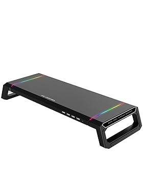 【中古】4*USBポート付き モニタースタンド 机上台 卓上PC モニター 台 スマホスタンド付き 引き出し 高み8CM RGBライト付き PC作業 ノートパソコンスタンド ゲームスタンド 耐荷重25kg (ブラック)【メーカー名】【メーカ...