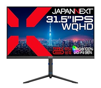 【中古】JAPANNEXT 31.5インチ IPSパネル搭載 WQHD(2560x1440)解像度 液晶モニター JN-IPS315Q-HSPC6 HDMI DP USB Type-C(最大65W給電) HDR sRGB:100% DCI-...