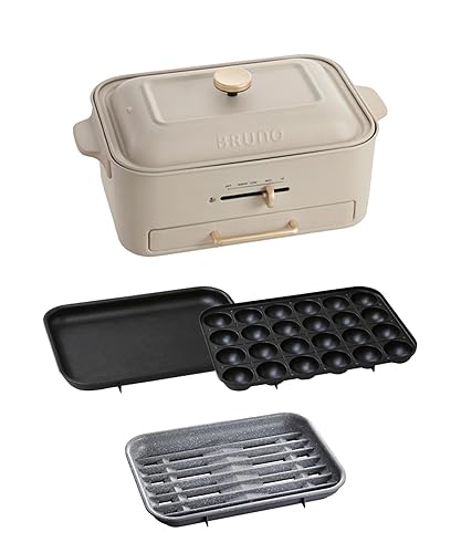 【中古】(非常に良い)BRUNO ブルーノ コンパクトグリルホットプレート 減煙 煙が出にくい 焼肉グリル 焼肉プレート おうち焼肉 平面プレート たこ焼きプレート 減煙グリルプレート グレージュ BOE109-GRG【メーカー名】【メーカ...