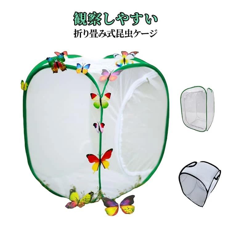 ■ サイズ60×40×40cm■ 素材ポリエステル、PVC■ カラーグリーン、ブラック■ 特長5面メッシュ＋透明窓で通気性と観察性に優れ、折りたたみ収納可能。ダブルジッパー開閉付き。
