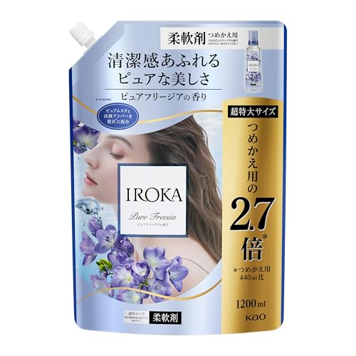 ブルー/大容量1200ml/-・Size:大容量1200ml・パッケージ個数:1・香水のように香り高い　プレミアム柔軟剤IROKA・素肌のあたたかさを想わせる「ピュアムスク」と、 香水には欠かせない「高級アンバー」を贅沢に使用。・香水のよう...