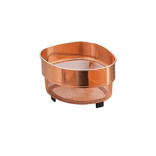 純銅製で汚れにくく清潔で美しく末永くご使用頂けます 純銅製品は優れた抗菌力もあり排水溝を衛生的に使えます 小さなシンクでもコンパクトに使えるミニタイプ ○現品サイズ：（約）180×140×110mm ○材質：銅 　脚：ABS樹脂 ○原産国：日本製