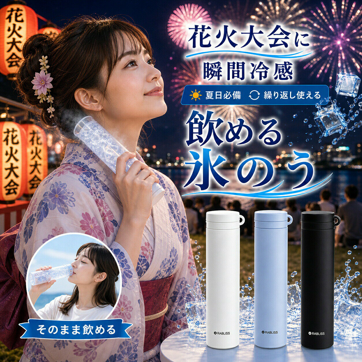 商品仕様品番：KO426カラー：アイボリー／ブルー／ブラック／ランダムカラー内容：1点外ボトル容量：約250mlシリコーン内ボトル容量：約150ml重量：約199g付属品：ストラップ使用シーン：花火大会、夏祭り、夜間レジャーご注意ランダムカ...