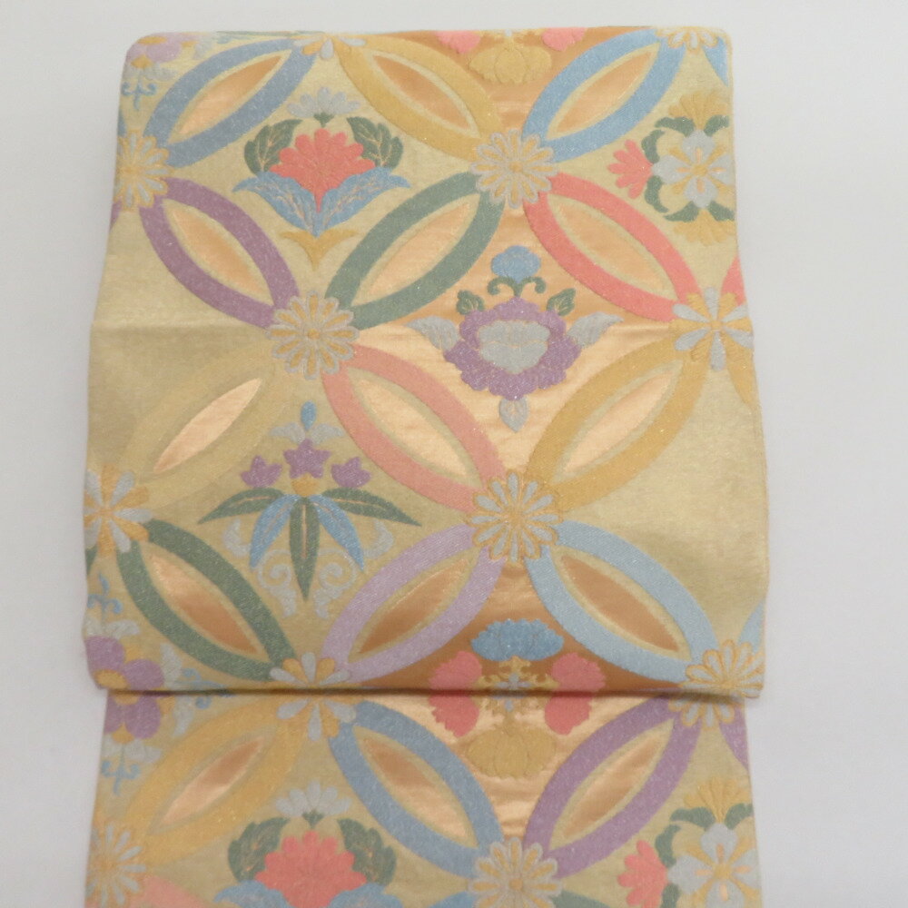 商品コードki5141AB アイテム袋帯 対象レディース カラー パステル x ゴールド 品質表示正絹 サイズ 幅：30.5cm全長：448cm 保証期間初期不良（到着から1週間）のみ 商品状態 状態ランク 5：目立った傷や汚れなし 全体 ...