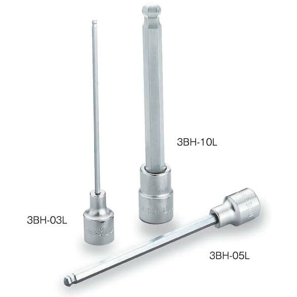 TONE(トネ)の一覧はこちら●差込角9.5mm(3/8inch)●二面幅5mm●ボールポイントヘキサゴン●二面幅5mm●ミリ●構造用鋼●六角穴付きボルト・ねじの締付け、緩め作業用。●角度を付けて使用するボールポイントタイプは仮締めに便利で...