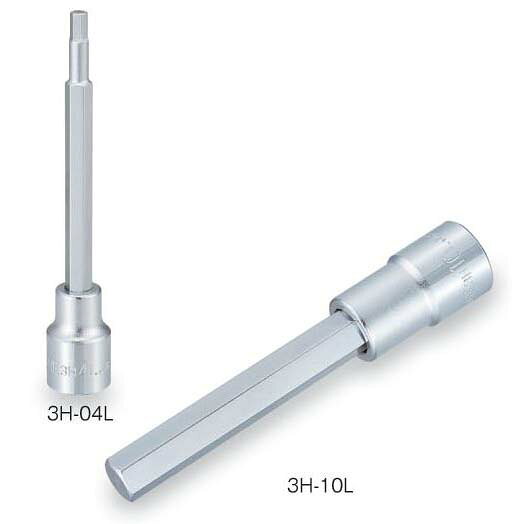 TONE(トネ)の一覧はこちら●差込角9.5mm(3/8inch)●二面幅4mm●ヘキサゴン●二面幅4mm●ミリ●構造用鋼●六角穴付きボルト・ねじの締付け、緩め作業用。●ロングタイプのため、奥深い箇所の六角穴付ボルトの着脱に便利です。外周の...