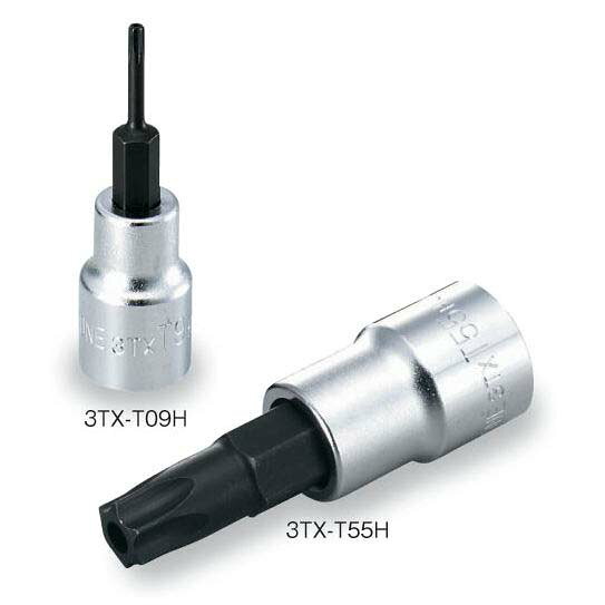TONE(トネ)の一覧はこちら●差込角9.5mm(3/8inch)●T型トルクス(いじり防止)●T27H●構造用鋼●T型トルクスねじの締付け、緩め作業用。●いじり防止タイプです。早回しに便利なローレット加工仕上げです。●TORXおよびトルク...