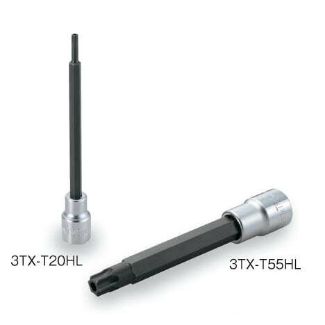 TONE(トネ)の一覧はこちら●差込角9.5mm(3/8inch)●T型トルクス(いじり防止)●T30H●構造用鋼●T型トルクスねじの締付け、緩め作業用。●いじり防止のロングタイプです。早回しに便利なローレット加工仕上げです。●TORXおよ...