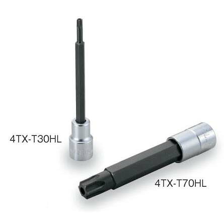 TONE(トネ)の一覧はこちら●差込角12.7mm(1/2inch)●T型トルクス(いじり防止)●T40H●構造用鋼●T型トルクスねじの締付け、緩め作業用。●いじり防止のロングタイプです。早回しに便利なローレット加工仕上げです。●TORXお...