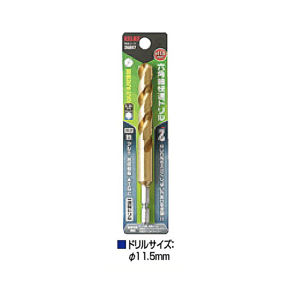 イチネンアクセスの一覧はこちら□パッケージ寸法・・・155×37×16□ドリルサイズ・・・11.5mm□一体型□材質・・・HSS鋼チタンコーティング□六角軸・・・6.35mm□刃先シンニング□用途・・・鉄・アルミ・合成樹脂・木工など□使用可...
