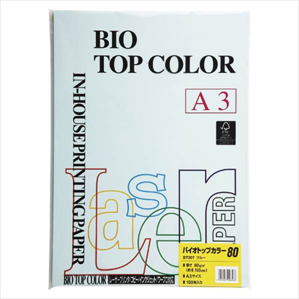 伊東屋の一覧はこちら【メーカー品番】BT207【本体色】ブルー【入数】100枚●規格：A3判●坪量：80g／m2●四六判換算：68．8kg●紙厚：0．103mm●対応プリンタ：熱転写，モノクロレーザー，カラーレーザー，インクジェットJANC...