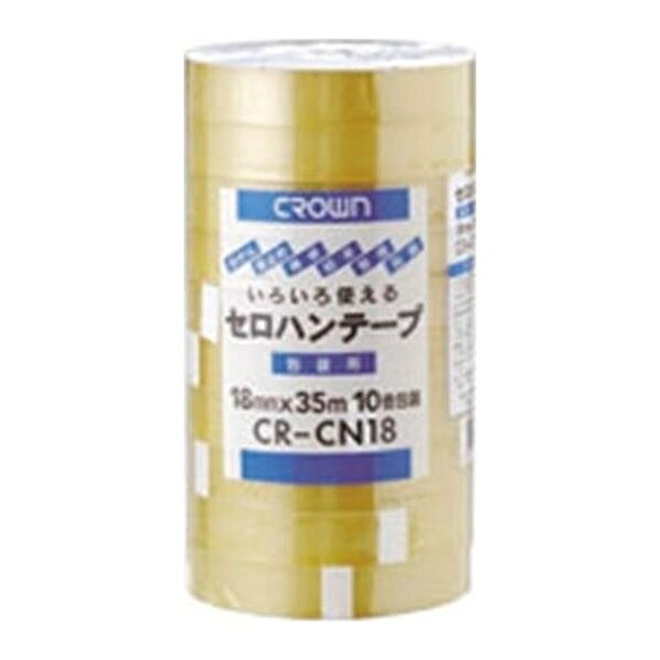 クラウンの一覧はこちら 圧倒的ボリューム感！●寸法：幅18mm×長35m●巻芯径：76mm●テープ厚：0．05mm●材質：テープ＝天然セルロース，粘着剤＝ゴム系，巻芯＝古紙使用【品番】CR-CN18【入数】10巻JANCD:49533490...