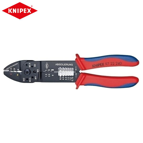 KNIPEX(クニペックス)の一覧はこちら 絶縁端子・オープンバレル端子兼用の圧着プライヤー●クリンピング能力(絶縁端子；mm2)：0.75-6.0●クリンピング能力(絶縁端子；AWG)：18-10●クリンピング能力(オープンバレル端子；m...