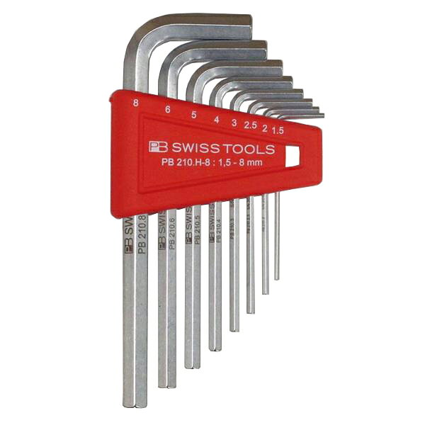 PB SWISS TOOLS(PBスイスツールズ)の一覧はこちら●質量(g)：171●ホルダー付き。●パッケージ付。●ニッケルクロームメッキタイプです。六角棒レンチ(mm)：210-1.5・2・2.5・3・4・5・6・8JANCD:7610...