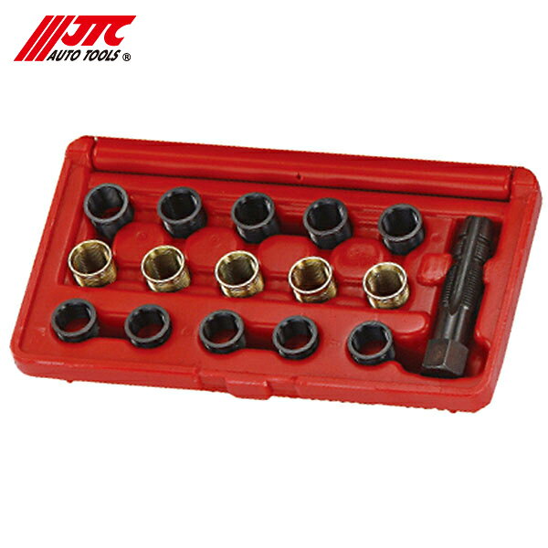 JTCオートツールズの一覧はこちらセット内容：M16×1.25mm×L 70mm　タップ　M14×1.25mm×L11.2mm×5個 スリーブ　M14×1.25mm×L17.5mm×5個（金色）　スリーブ　M14×1.25mm×L17.5m...