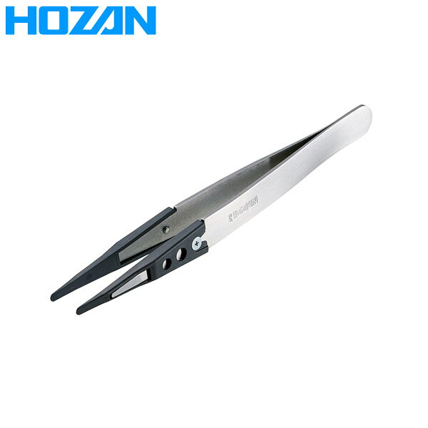 HOZAN(ホーザン)の一覧はこちらチップは静電気対策されたエンジニアリングプラスチックを使用。本体は耐久性に優れたステンレスを使用。重量 17gつまみ荷重 150g材質 PEEK(チップ)/ステンレス(本体)全長 125mm先端幅 2.4...