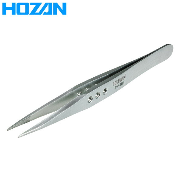 HOZAN(ホーザン)の一覧はこちら板厚2.8mm強力型ピンセットのハイグレードシリーズ先端ローレット付きで、保持力を強化。熱処理を施した強靭な素材を使用し、先端まで厚みを残すことで過酷な使用でも曲がりにくい強度を実現。プライヤーのように強...