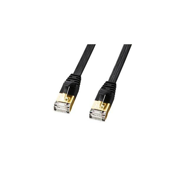 サンワサプライの一覧はこちら■ケーブル長：0.5m■ケーブル色：ブラック■コネクタ形状：RJ-45シールドコネクタ(ラッチカバー付き)■ケーブル構造：より線、1.9mm×6.0mm■結線：ストレート全結線■対応伝送帯域：カテゴリ7(10GB...