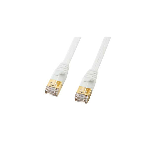 サンワサプライの一覧はこちら■ケーブル長：1m■ケーブル色：ホワイト■コネクタ形状：RJ-45シールドコネクタ(ラッチカバー付き)■ケーブル構造：より線、1.9mm×6.0mm■結線：ストレート全結線■対応伝送帯域：カテゴリ7(10GBAS...