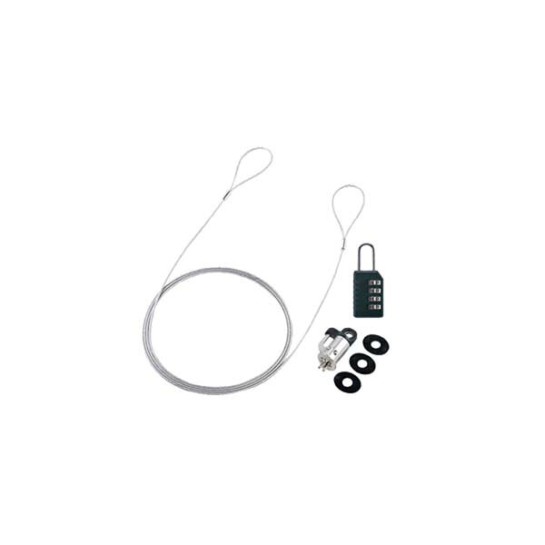 サンワサプライの一覧はこちら■セット内容:取付け部品×1個、ワイヤー×1本(直径2.2mm、長さ2.0m)ダイヤル錠×1個、スペーサー×3種■対応機種:セキュリティスロットを持つノートパソコン、デスクトップパソコンなど。＊セキュリティスロッ...