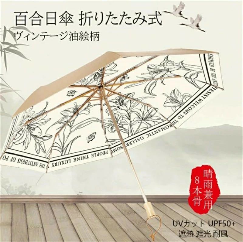 本体素材：ポリエステル 親骨素材：アルミ合金 本体重量：382g/374g 骨の本数：8本骨 手持ち部：木 【UVカット 完全遮光遮熱】 UVカットの力強い味方 。 しっかりUVケア 紫外線遮蔽率99%以上、遮光率100％、UPF50+の折...