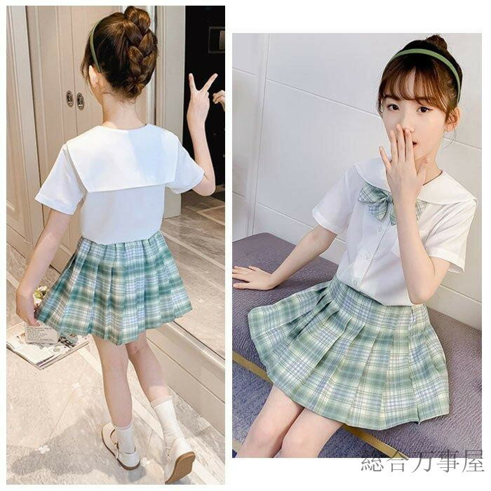 韓国子供服 スーツ フォーマル 2点セット 半袖 夏着 キッズ 女の子 シャツ スカート 2点セット セットアップ 発表会 受験用 演出 ガールズ 制服 チェック柄 オシャレ グリーン 110cm 120cm 130cm 140cm 150...