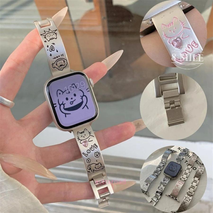 アップルウォッチ交換ベルト可愛さとエレガンスが融合したデザイン 高品質な合金素材を使用し、優れた耐久性と美しい仕上がりを実現。日常的に使用しても色褪せることなく、長くお使いいただけます。 可愛らしい猫ちゃん柄で個性を演出 キュートな猫ちゃん...