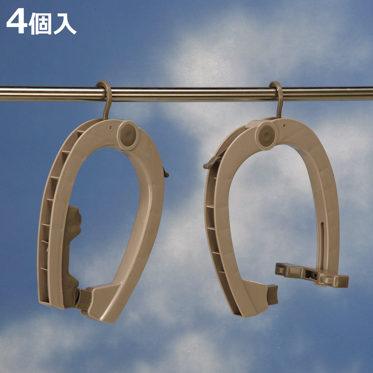 サイズ使用時：約 最大横51×縦27×高さ16.5（cm）収納時：約 横24×縦33×高さ3.3（cm）使用最大狭み幅 37（cm）重量約 335g内容量4個入材質本体：ポリプロピレン、ギア：ABS、バネ：硬鋼線カラーグレー生産国中国製耐熱...